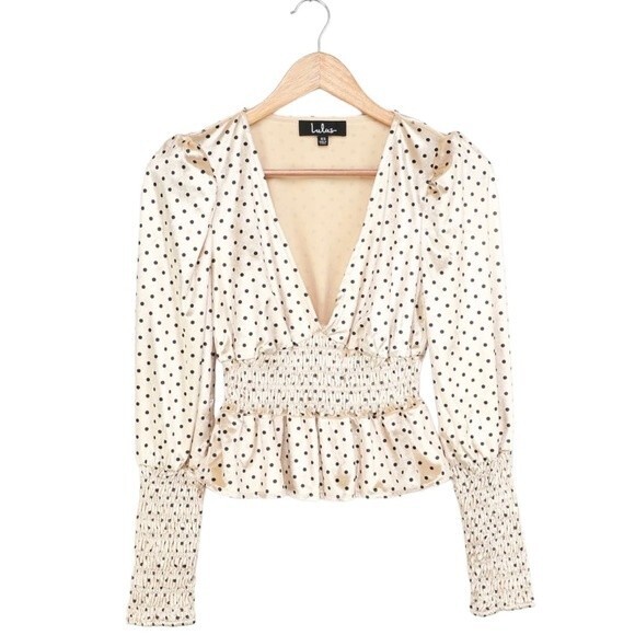 Lulus | Tops | Lulus Top Chic Upgrade Champagne Polka Dot Velvet ...